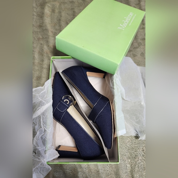 Madeline Stuart Shoes Madeline Stuart Blue Denim Heels Poshmark